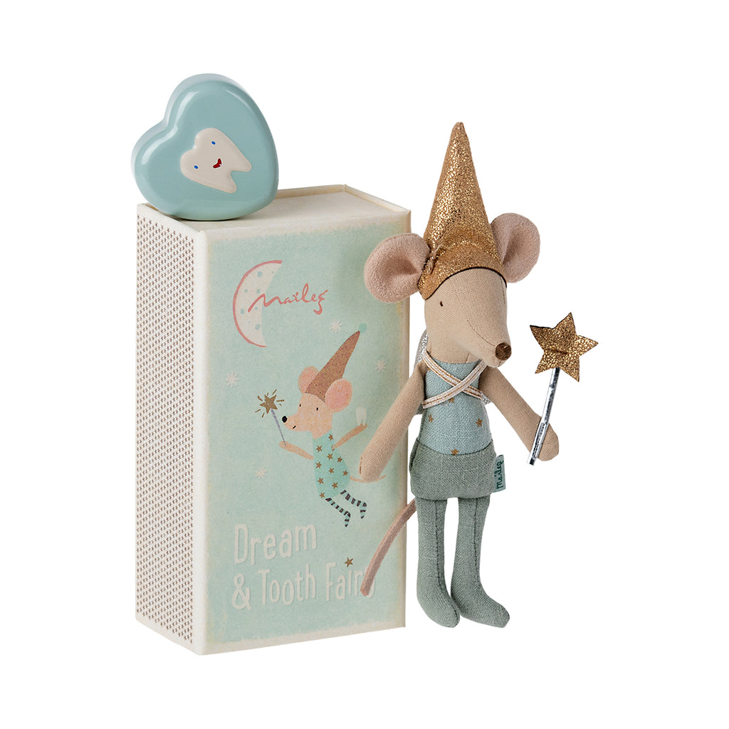 Maileg - tooth fairy mouse in matchbox - blue – little little.bean